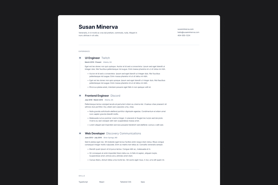Skillthrive | Professional resume with HTML and CSS coding challenge solution